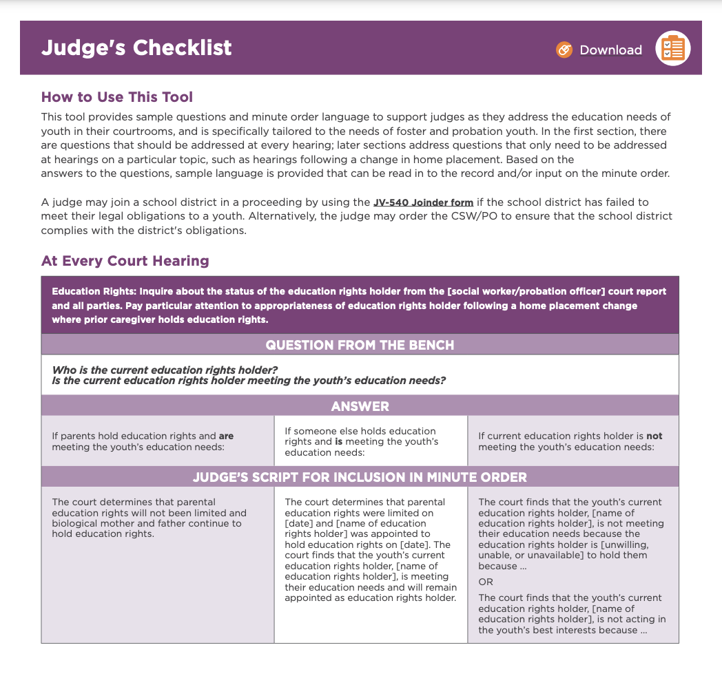 Judge's Checklist | Alliance for Children's Rights