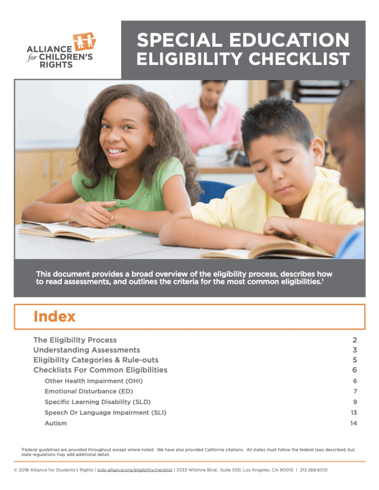 Special Education Eligibility Checklist – Alliance for Children's Rights